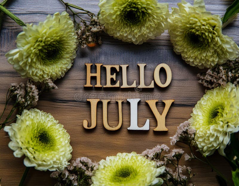 Abstract Background with Flowers Frame Around. Hello July - Modern ...