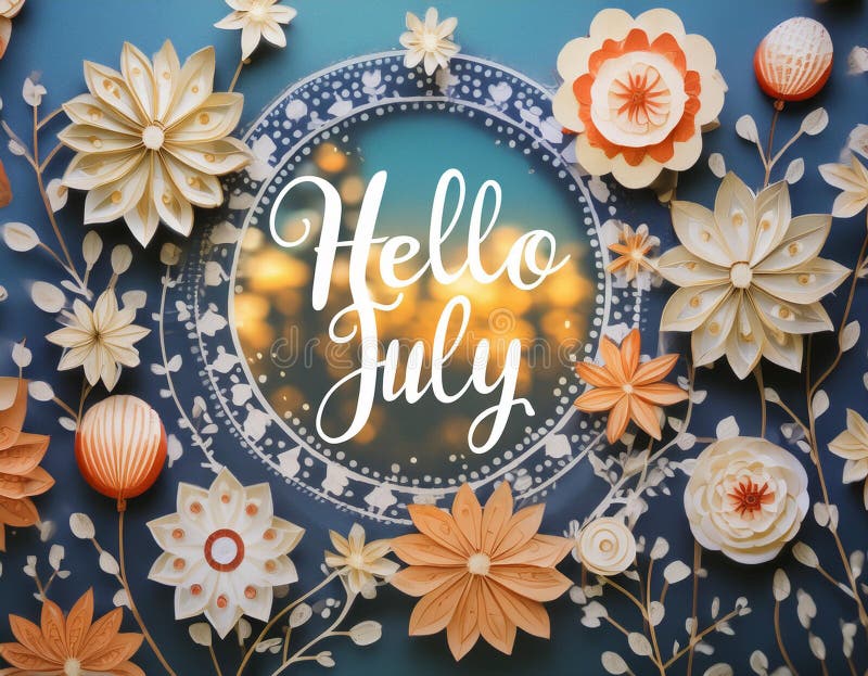 Abstract Background with Flowers Frame Around. Hello July - Modern ...