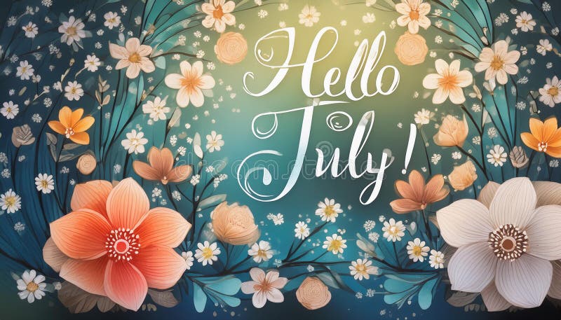 Abstract Background with Flowers Frame Around. Hello July - Modern ...