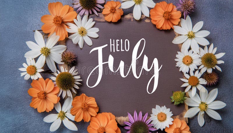 Abstract Background with Flowers Frame Around. Hello July - Modern ...