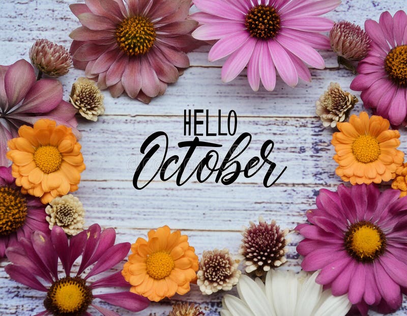 Abstract Background with Flowers Frame Around. Hello October - Modern ...