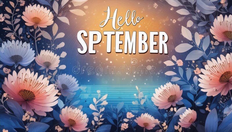 Abstract Background with Flowers Frame Around. Hello September - Modern ...