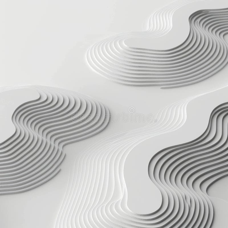 Abstract Background with Flowing White Curvy Shapes, 3D Render. Modern ...