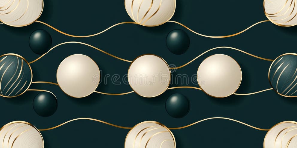 Abstract Background with Fluid Golden Lines and Glossy Sphere Pattern ...