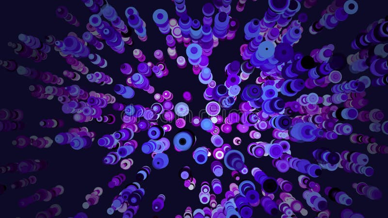 Abstract Background with Flying Circles and Point in Groups. Bright Purple Dots Moving in ...