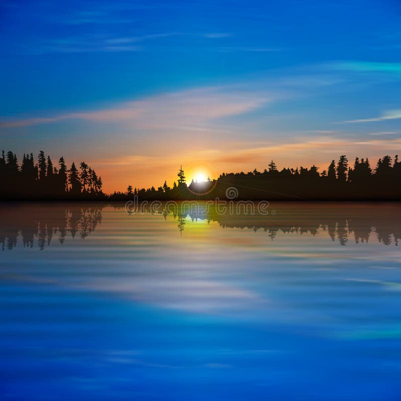 Abstract Background with Forest Lake Stock Vector - Illustration of ...