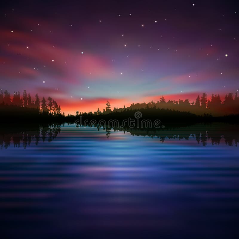 Abstract Background with Forest Lake and Sunrise Stock Vector ...
