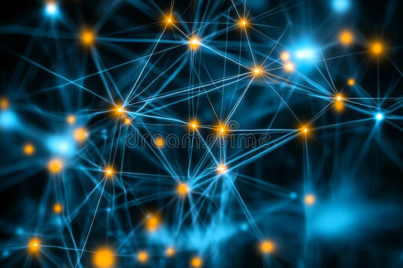 Abstract Background of Futuristic Network Nodes Exchanging Data, Creating a Complex and ...