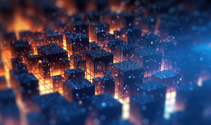 Abstract Background of a Futuristic Tech City at Night. Quantum ...