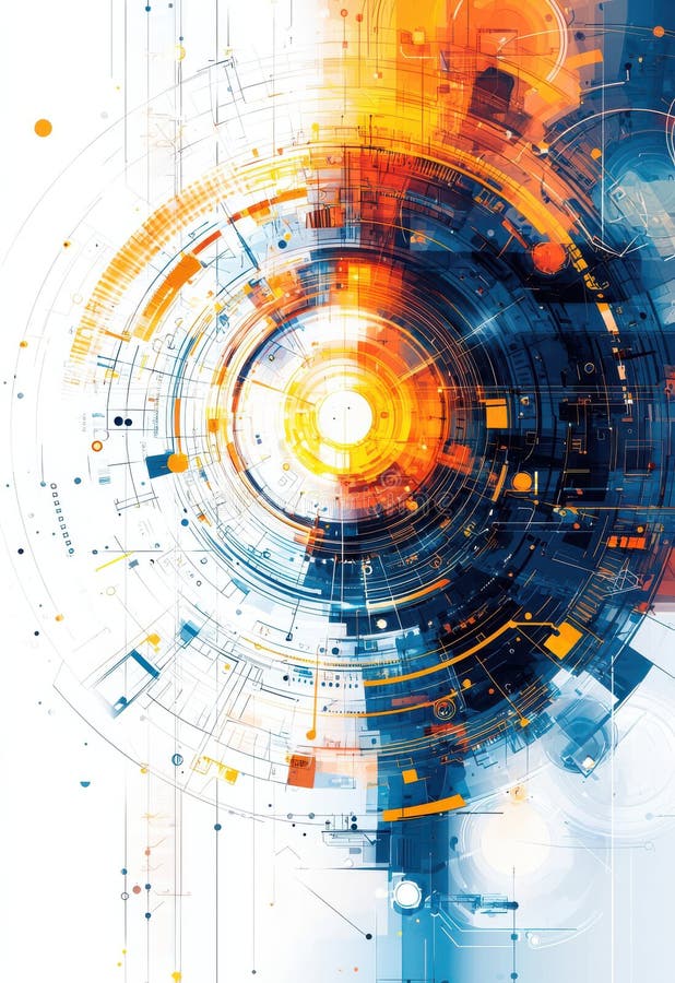 Abstract Background with Futuristic Technical Elements and Circular ...