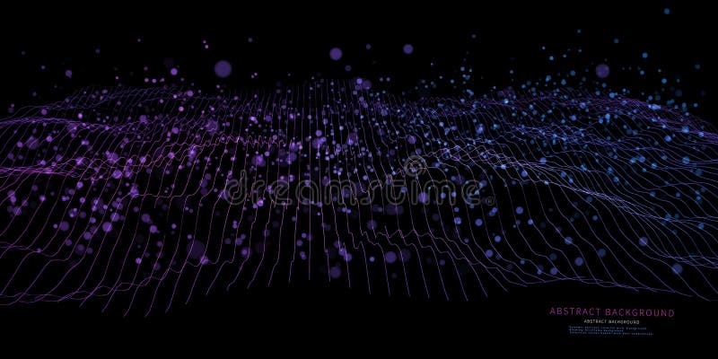 Abstract Background Futuristic Wave from Lines and Particles on Black ...
