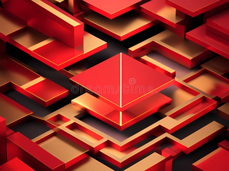 Abstract Background with Geometric Pattern. Red and Gold Color ...