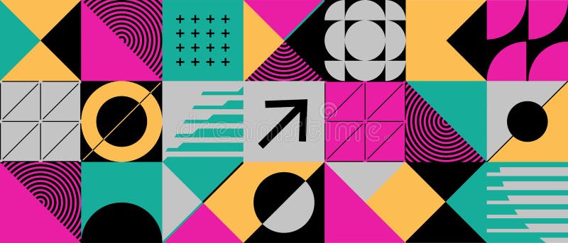 Abstract Background with Geometric Shapes and Halftone Textures ...