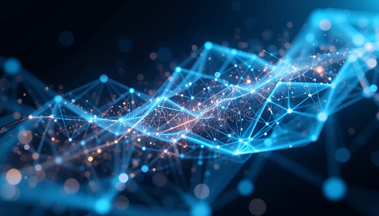 Glowing Blue Neon Network Abstract Background: Interconnected Nodes and ...