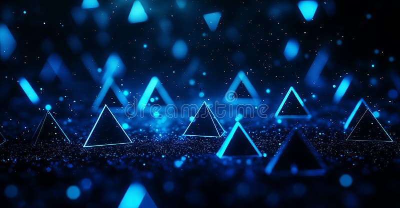 Abstract Background with Glowing Blue Triangles and Particles Creating ...