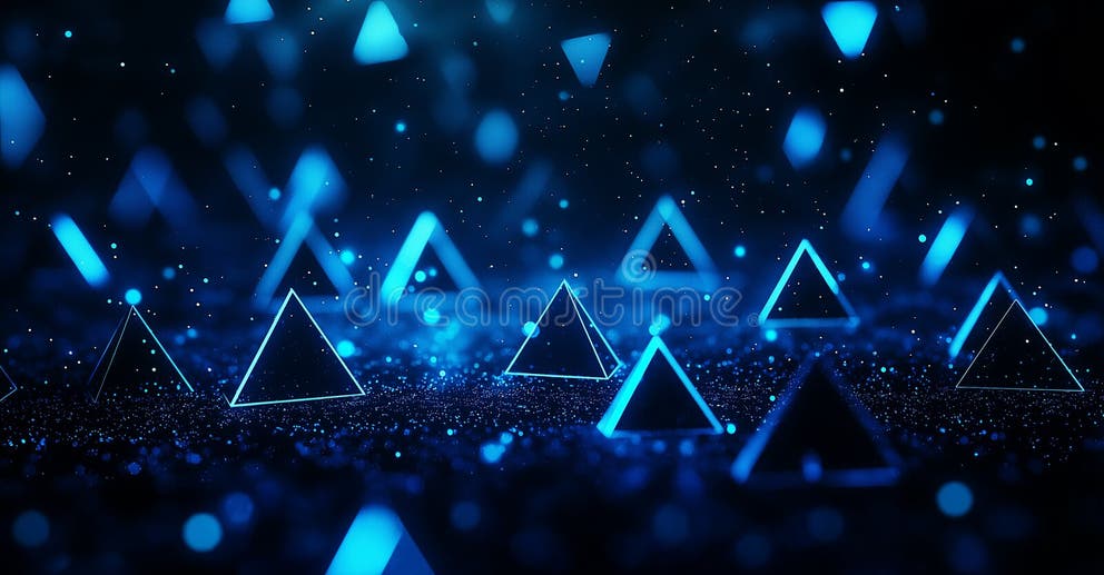 Abstract Background with Glowing Blue Triangles and Particles Creating ...