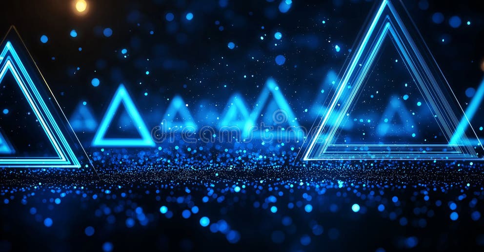 Abstract Background with Glowing Blue Triangles and Sparkling Particles ...