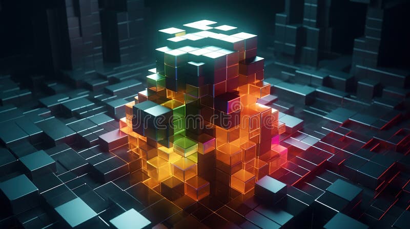 Abstract Background with Glowing Cube Lights Multi-color Gradient ...