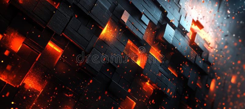 Abstract Background, Glowing Cubes, Illuminated Fiber Optic Connections ...