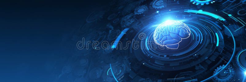 Abstract Background with a Glowing Human Brain Filled with Gears ...