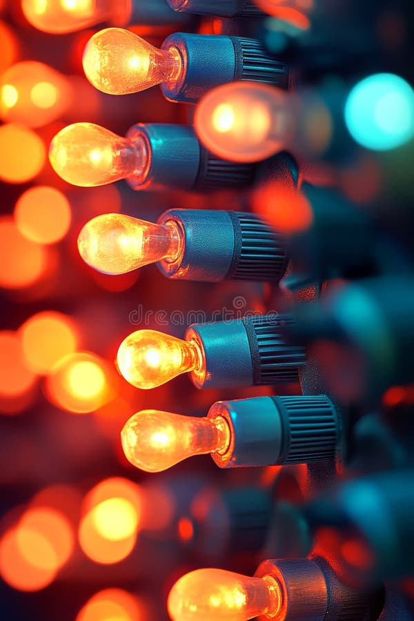 Abstract Background of Glowing Light Bulbs in Rows, Warm Festive Lights ...
