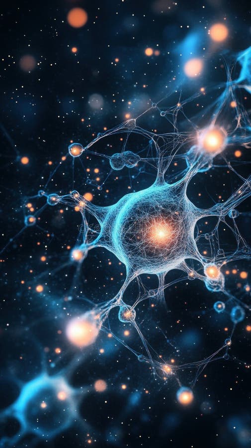 Abstract Background with Glowing Neurons and Cosmic Elements ...