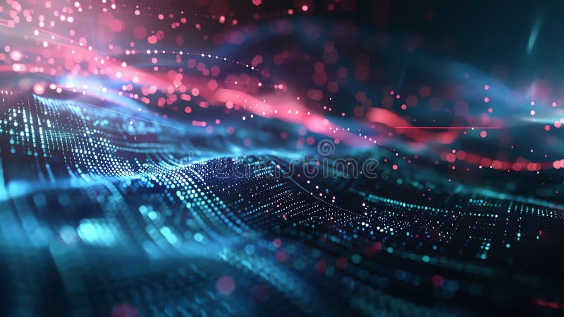 Abstract Background of Glowing Particles and Waves, Futuristic Digital ...