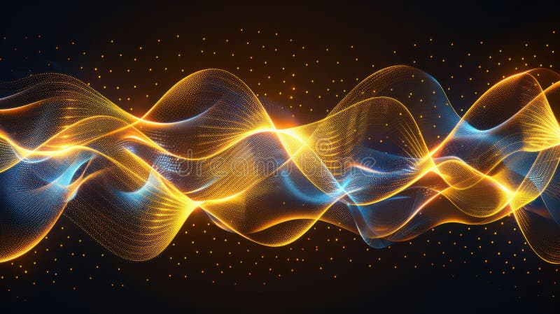 Abstract Background with Gold and Blue Glowing Neon Moving Wave Lines ...