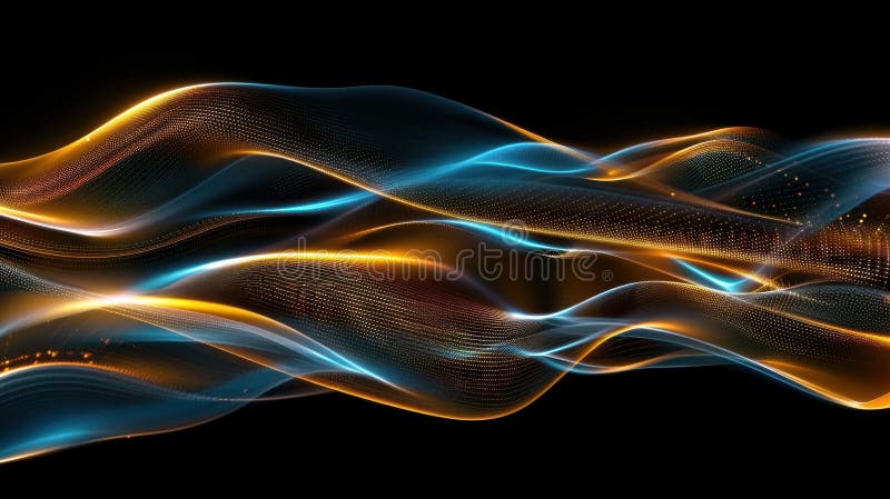 Abstract Background with Gold and Blue Glowing Neon Moving Wave Lines ...