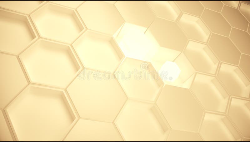 Abstract Background with Gold Hexagons with White Light. 3d Render ...