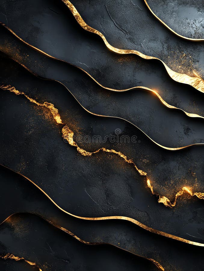 Abstract Background with Gold Waves on Dark Textured Surface Stock ...