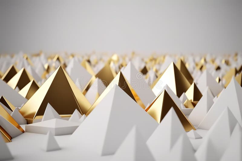 Abstract Background with Gold and White Pyramids. 3D Rendering ...