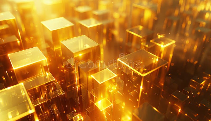 Abstract Background with Golden Blocks and Rays of Light. Illuminated ...