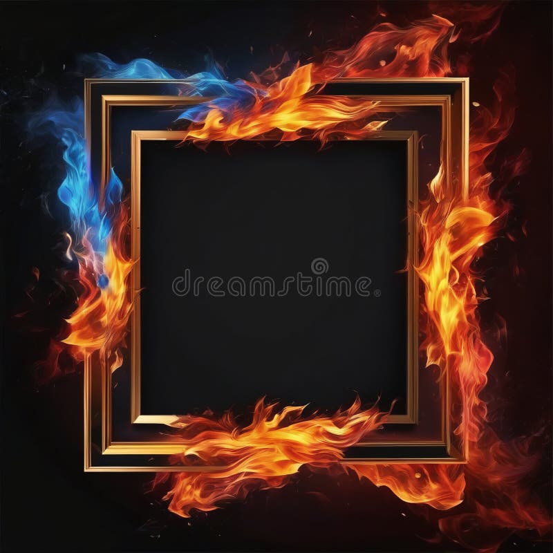 Abstract Background of Golden Frame with a Fire. Abstract Background of ...
