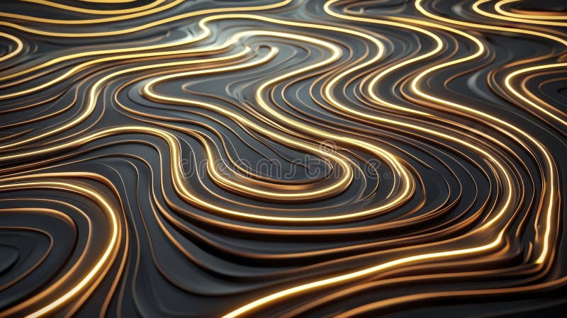 Abstract Golden Wavy Lines on Dark Background Stock Illustration ...