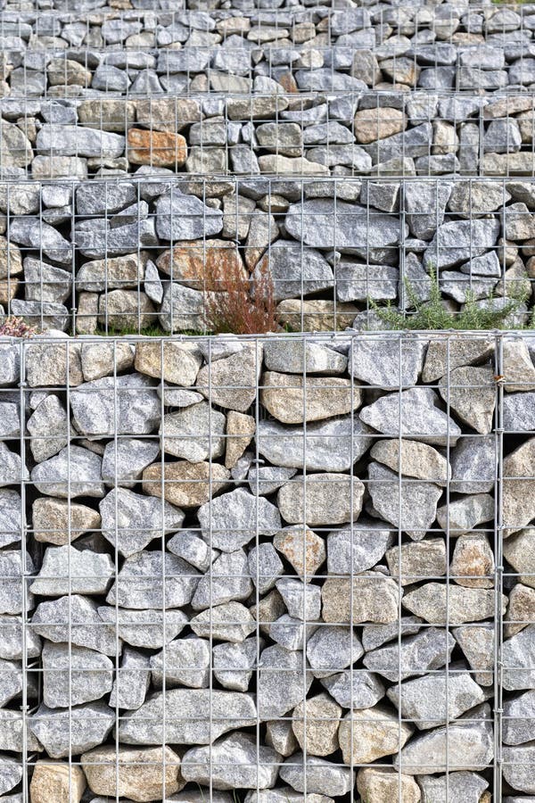 Abstract Background of Granite Stones and Wire Mesh in a Gabion Wall ...