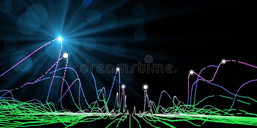 Abstract Background Graph Wavy Color Data Lines with White Points and Light. Stock Illustration ...