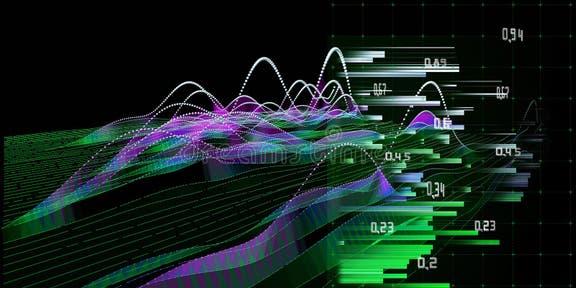 Abstract Background Graph Wavy Grid with Spheres and Data Blurred Lines ...