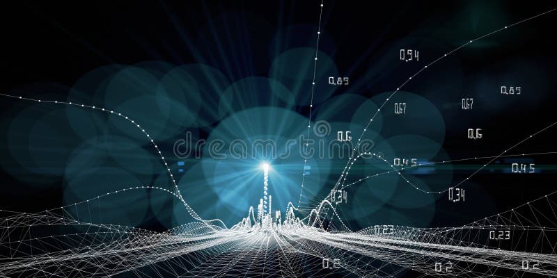 Abstract Background Graph Wavy Grid with Spheres and Data. Technology ...