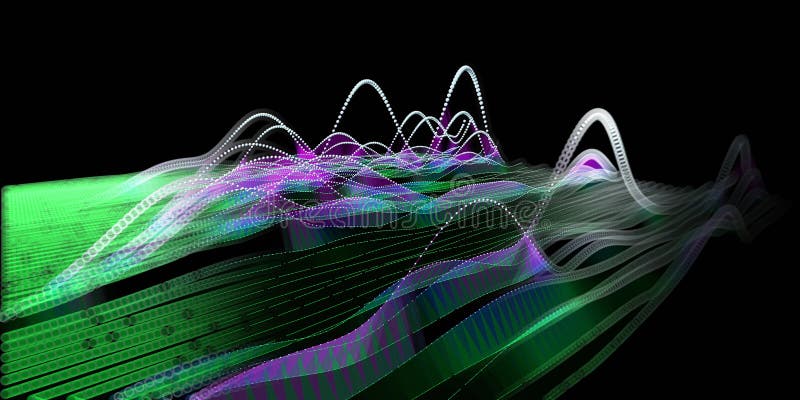 Abstract Background Graph Wavy Grid with Spheres Defocus on Black. Big ...