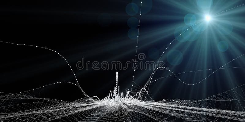 Abstract Background Graph Wavy Grid with Spheres and Llight. Technology ...