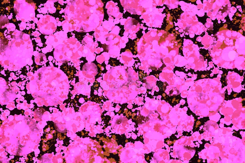 Pink and Red Spots and Splashes on a Black Background. Abstract ...