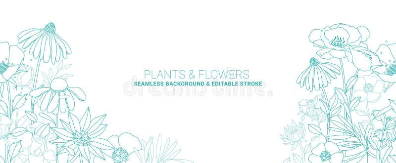 Abstract Background Green Botanical Outline Flowers Seamless Texture ...