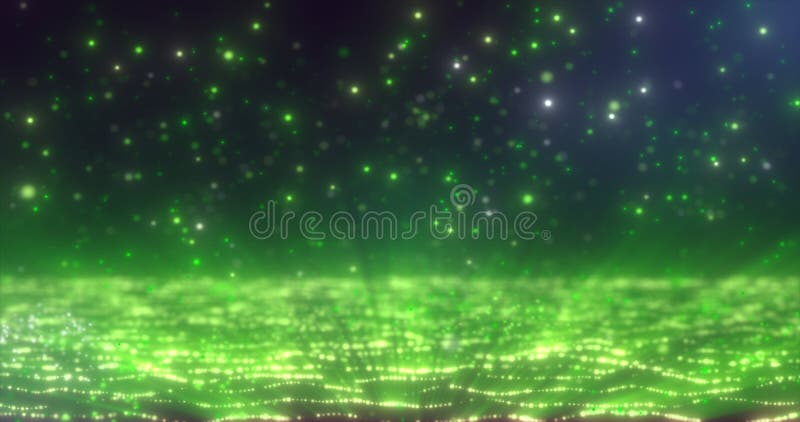 Abstract Background of Green Glowing Falling Particles and Moving ...