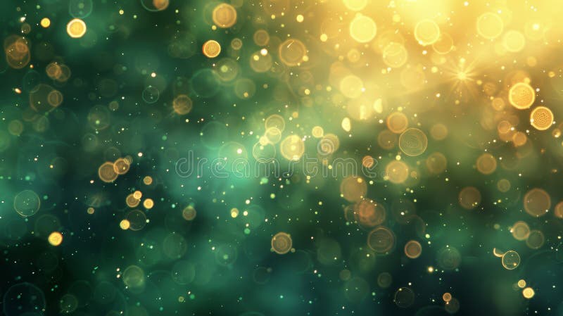 Abstract Background with Green and Gold Bokeh Lights. Sparkling Festive ...