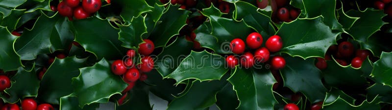 Abstract Background with Green Holy Berry Leaves and Baubles. Stock ...