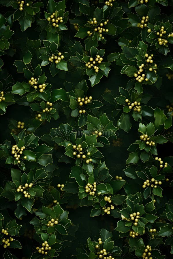 Abstract Background with Green Holly Berry Leaves and Baubles. Stock ...