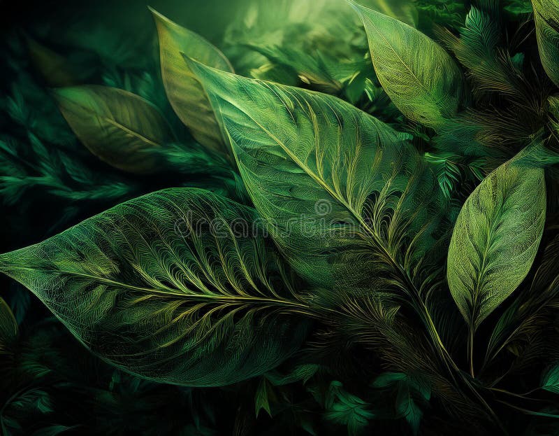 Abstract Background with Green Leaf Textures Layered Transparency ...