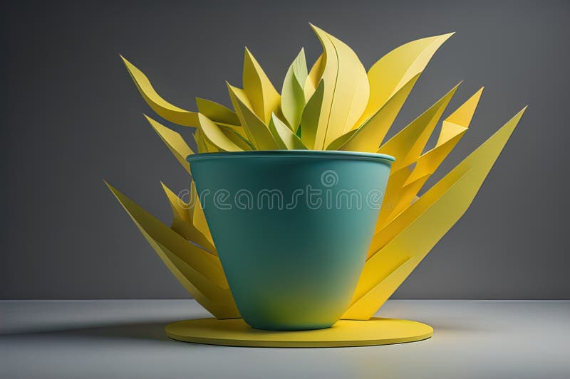 Abstract Background with Green Plant in Pot, Minimal Design. Generative ...