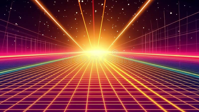 Abstract Background with a Grid Pattern, Glowing Lines, and a Bright ...